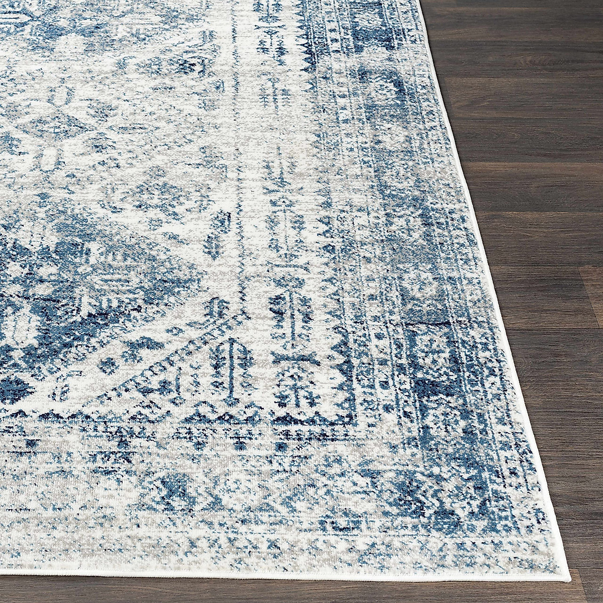 Hauteloom Inkom Hallway, Kitchen Runner Rug - Traditional Bohemian Medallion Carpet - Gray, Blue, Denim - 2'7" x 12'