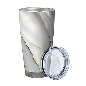 jshmgchw 3d Marble Texture 20oz Tumbler, Car Cup With Lid And Straw, Spill-Proof, Stainless Steel Double Wall Vacuum Insulated Reusable Coffee Travel Mug, For Cold Drinks, Hot Beverage