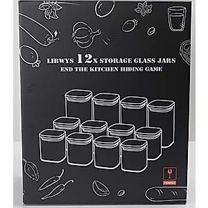 LIBWYS Square Pantry Glass Storage Jars with Bamboo Lids Set of 12, 297oz Airtight Food Containers Kitchen Storage Jars - Dishwasher Safe (12pack)