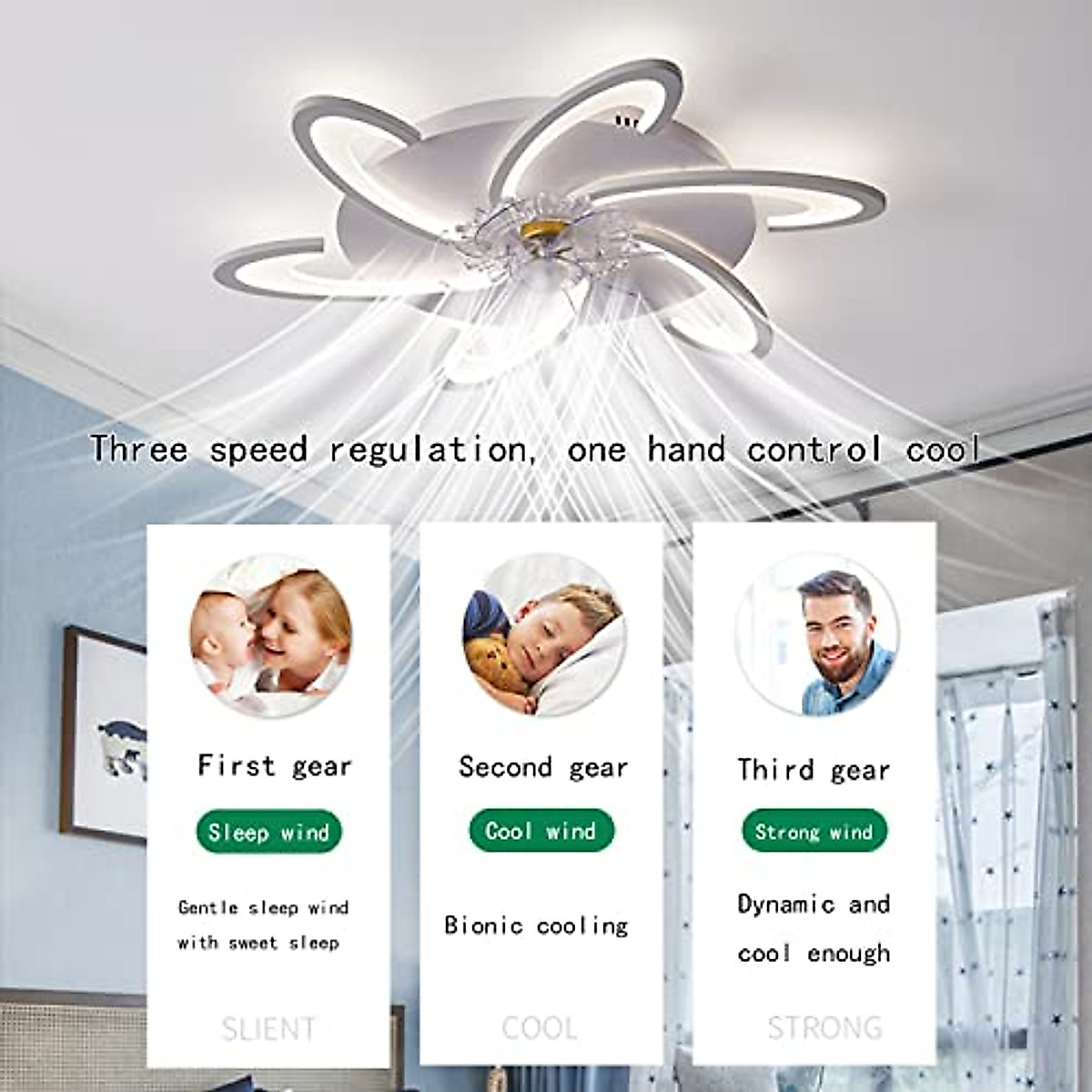 Ceiling Fan with Lights Remote Control, Bladeless Remote Control Ceiling Fans, 32.28" White Ceiling Fan with Light for Bedroom Living Room Kitchen
