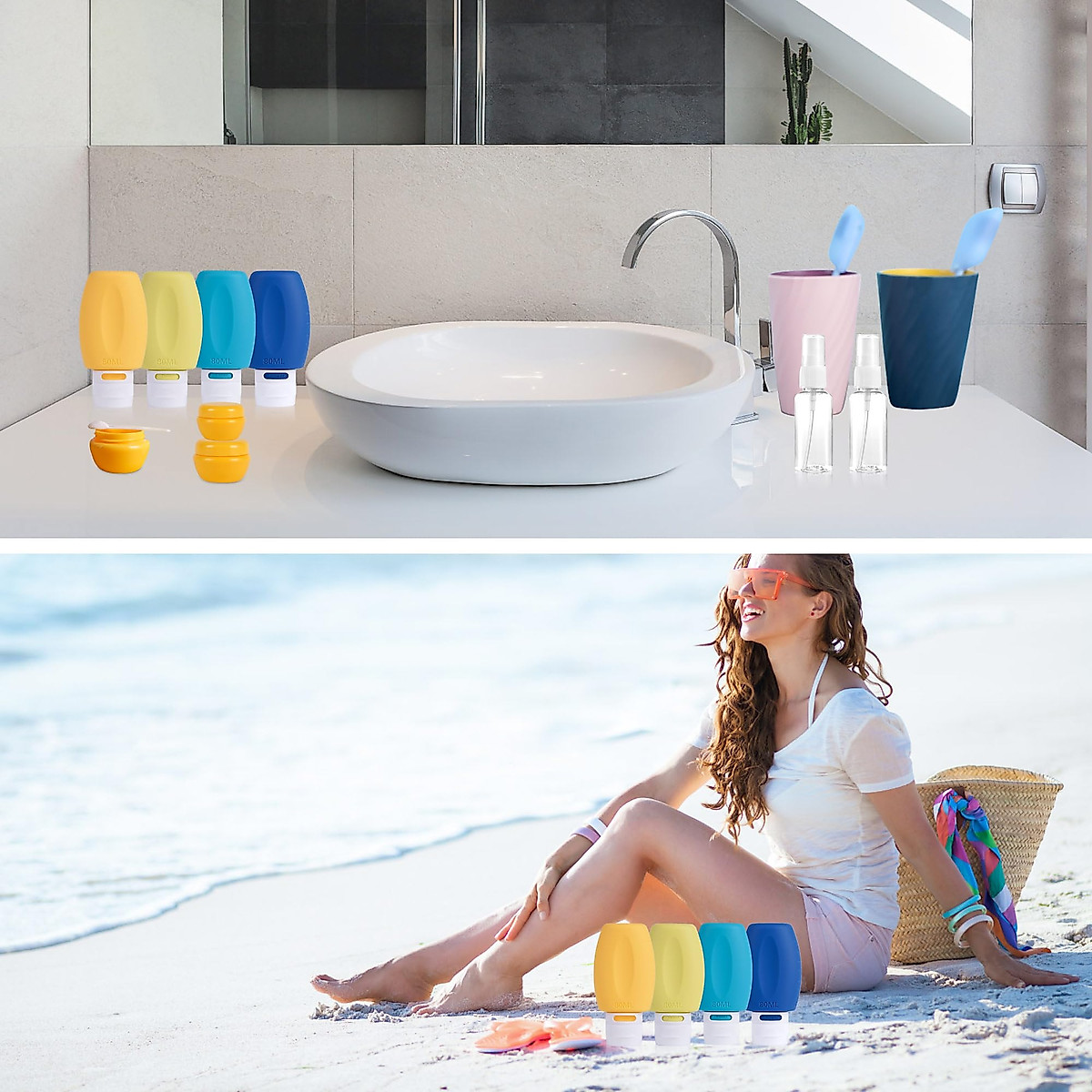 JaneJu Travel Bottles for Toiletries, TSA Approved 19 Pack, 3oz Leak Proof Travel Accessories Essentials Kit, Travel Accessories Set Silicone Squeezable Travel Containers for Shampoo Conditioner