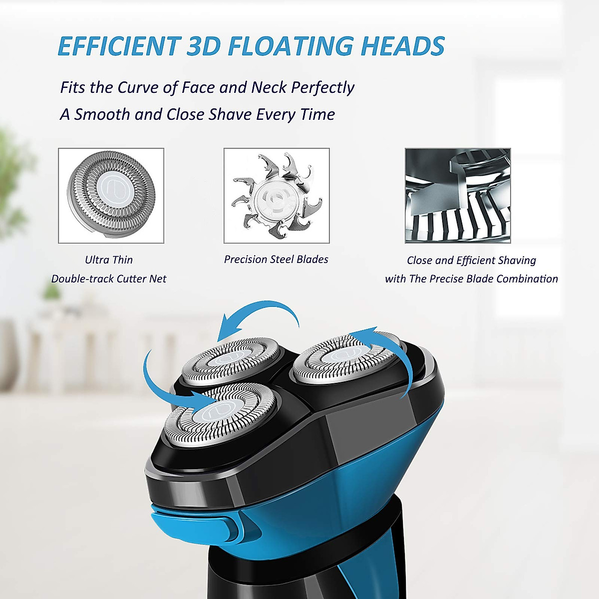 Electric Shaver for Men Waterproof Wet and Dry, Men's Electric Razor Cordless Rechargeable 3D Rotary Electric Shaving Razors with Pop-up Trimmer, LCD Display, Travel Lock