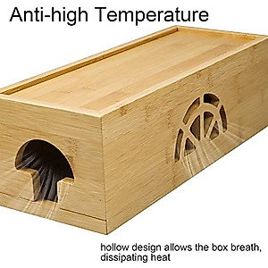 Extra Large Cable Management Box with Lid, Bamboo Cable Box for Cords, Power Strips or Surge Protectors, Hide Loose Wires Behind TVs, Home, Computers, Office Desks by HTB