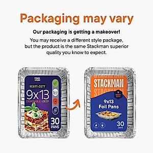 Aluminum Pans 9x13 Disposable Foil Pans [30-Pack] Heavy-Duty Baking Pans, Half-Size Deep Steam Table Pans - Tin Foil Pans Great for Cooking, Baking, Heating, Storing, Food Prepping by Stack Man