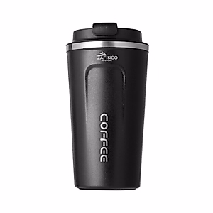 ZAFiNCO-Travel Coffee Mug- LED Indicator Thermos reusable coffee Tumbler for everyday work, Travel and to go. 16 oz spill Proof with Lid - Keep Hot/Ice Coffee, Tea and Juice. BLACK