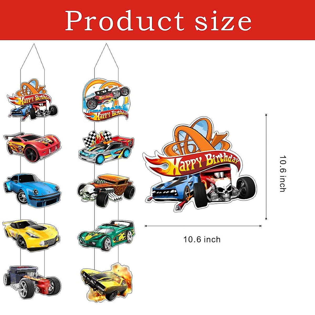 Hot Cars Porch Sign Door Hanging Banner, Cars Themed Birthday Party Supplies for Boys and Girls Kids Party Decorations Decor