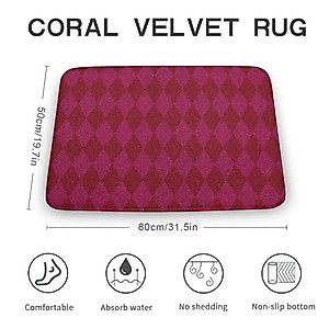 Pink & Red Diamond Glitter Bathroom Rugs, Non Slip & Absorbent Bath Mat Carpets for Bathroom, Entryway or Sink 20" x 32"