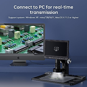 SZJMS 10.1" Digital Microscope 1600X, IPS Touch Screen Coin Microscope, 1080P 12MP Soldering Microscope with 30 Adjustable LED Lights, Parfocal Lens, Wireless Remote Control, PC Compatible