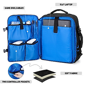 PGmoon Travel Backpack Compatible with Playstation5 Console, Storage Carrying Case Bag Fits for PS5 /PS4 Console, Controllers, 15.6’’ Laptop, Game Discs (Patent Design)