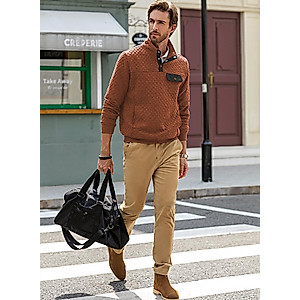 JMIERR Mens Quilted Sweatshirt Casual Long Sleeve Crewneck Half Button Fashion Pullovers Sweater Jackets with Pockets, US 38(S), Orange