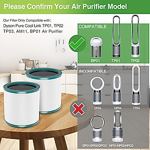 TP01 HEPA Filter Replacement Compatible with Dyson Tower Purifier Pure Cool Link TP01, TP02, TP03, AM11, BP01 Models, Compare to Part # 968126-03 (Pack of 2)