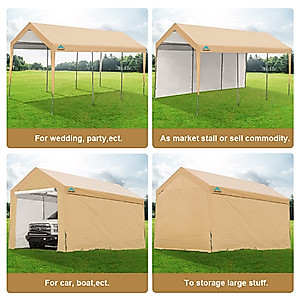 ADVANCE OUTDOOR 10x20 ft Heavy Duty Carport Car Canopy Garage Shelter Boat Party Tent Shed with Removable Sidewalls and Zipper Doors, Beige