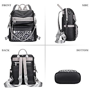 ALTOSY Genuine Leather Backpack Purse for Women Convertible Shoulder bag Soft Crossdody Bag Large Elegant Casual Daypacks(S108 Black/Grey/Silver Leopard)