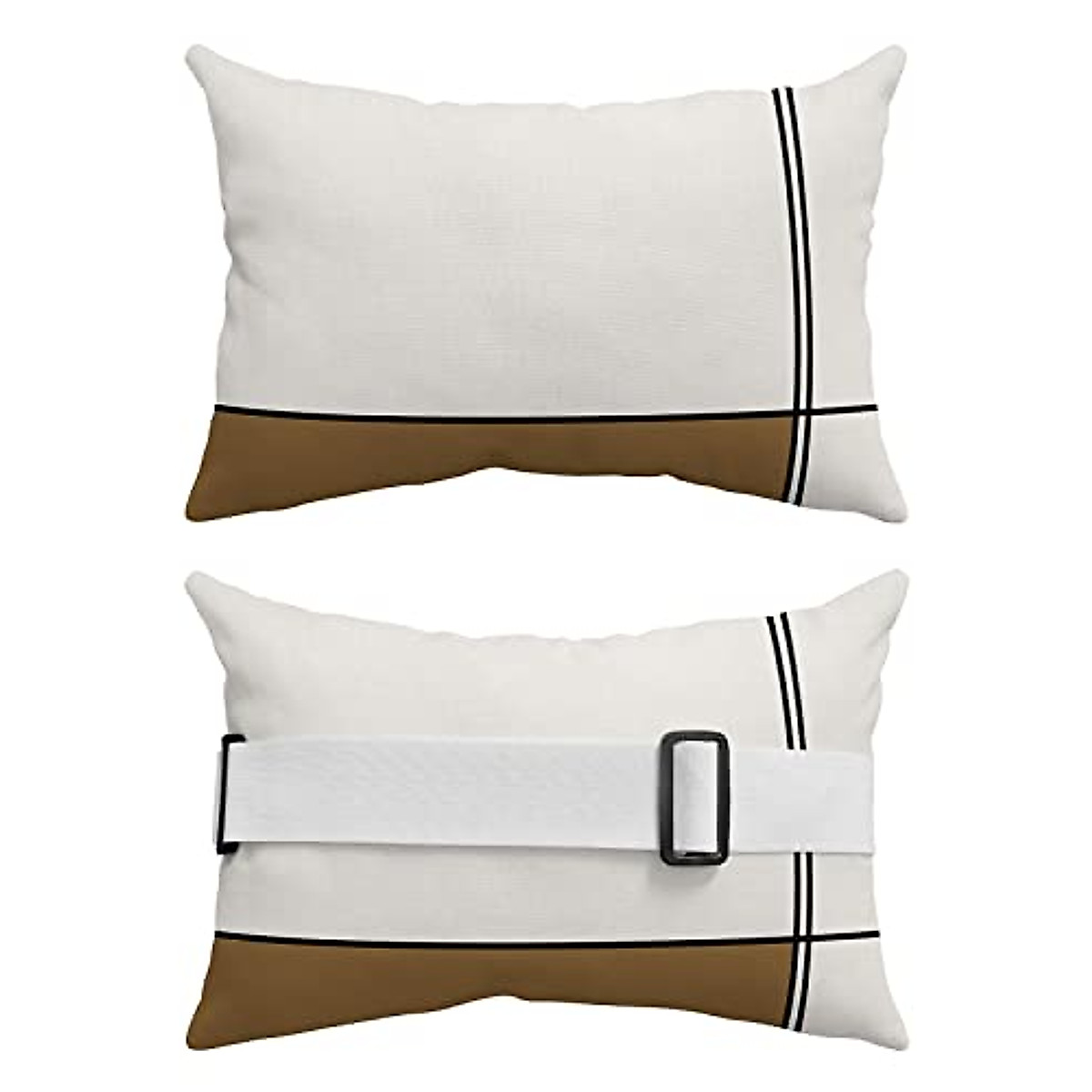 Recliner Head Pillow Ledge Loungers Chair Pillows with Insert Abstract Gemoetric Art Brown Color Block Lumbar Pillow with Adjustable Strap Outdoor Waterproof Patio Pillows for Beach Pool, 2 PCS