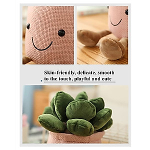 WUZHOU Tulip Plush Toy, 13.7" Flower Pot Stuffed Plushie Pillow Decoration, Soft Fluffy Toy Succulent Plants Friend Throw Pillow, Multicolor (Khaki-Succulent)