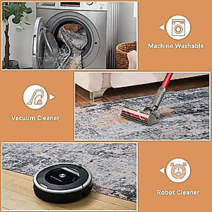 Fashriend Katina Abstract Pastel Entry Rug, 2'×3' Distressed Aesthetic Modern Rug, Non Slip Thin Machine Washable Rug, No Shedding Door Mat with Low Pile for Entrance, Laundry, Kitchen, Bath, Grey