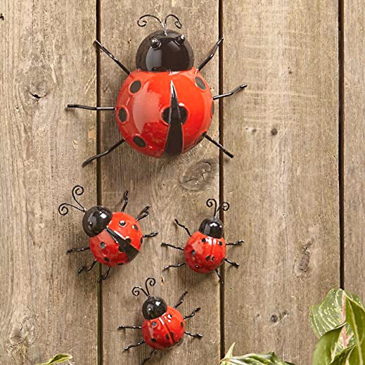 The Lakeside Collection Metal Ladybug Garden Decorations with Red and Black Spots - Set of 4