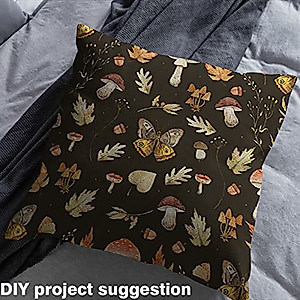 Moth Decorative Fabric by The Yard Cartoon Mushroom Leaves Farmhouse Plants Indoor Outdoor Upholstery Fabric Gothic Style Waterproof Fabric for Quilting Clothing Sewing DIY Craft,1 Yard