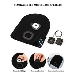 Wmcaps Bluetooth Beanie with a Light, Unisex USB Rechargeable 4 LED Fashlight Hat with Cordless Headphones, Unique Christmas Birthday Gifts for Men Him Husband Teen Black