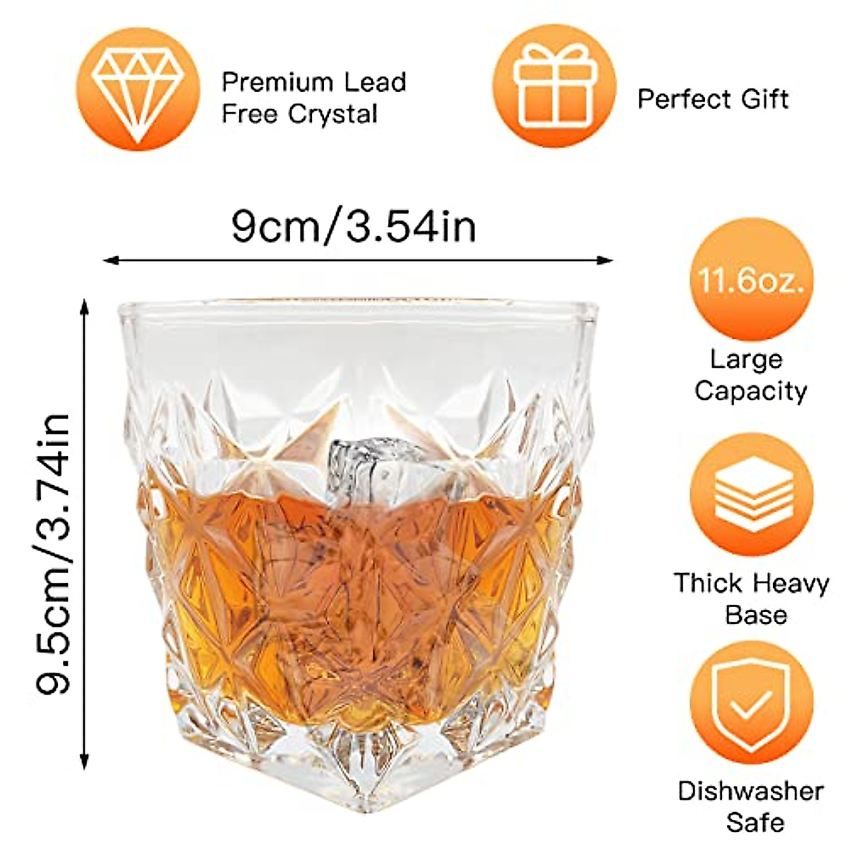 Yocuby Crystal Whisky Glass Set of 4 for Men, 10 OZ Classic Rocks Glasses In Gift Box for Fatherday, Anniversary, Old Fashioned Glasses for Father Husband, Rum Glass Tumblers for Cocktails Scotch