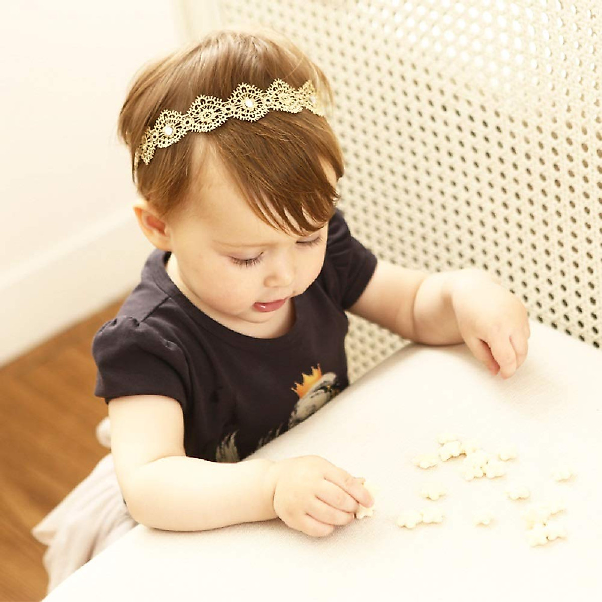 Gold Lace Flower Rhinestone Design Headpiece For Lovely Baby Princess Girls Hand Sewing Beads Hair Accessories Toddlers Headwrap for baby Girl