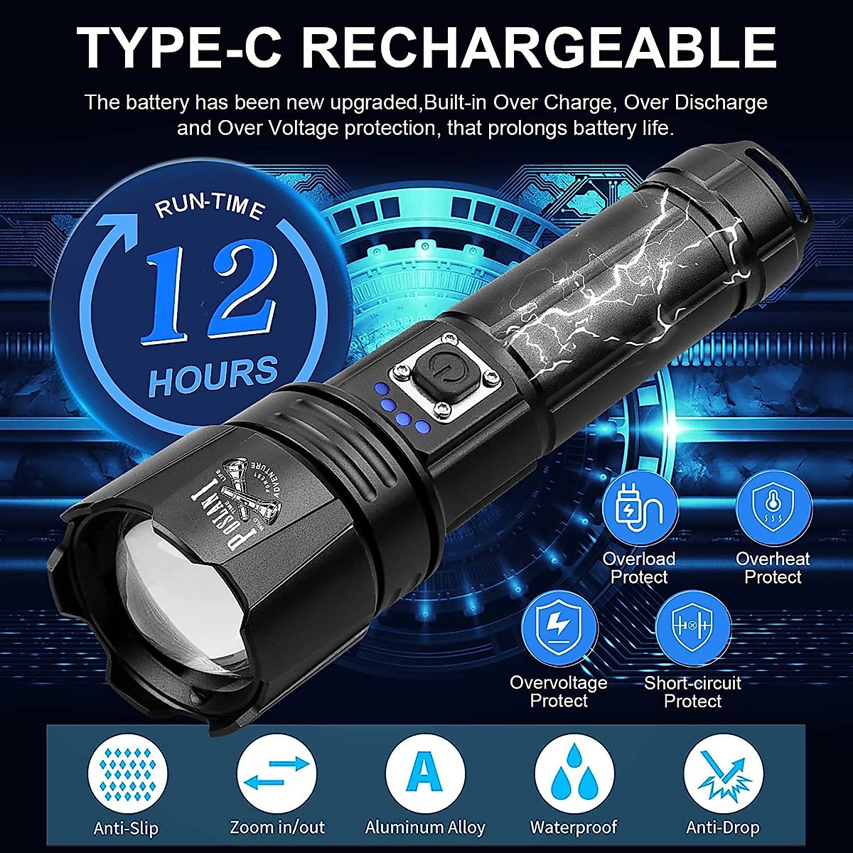 Poslani Flashlights LED High Lumens Rechargeable,Brightest 950000 lumens Flash Light, High Power Tactical Flashlight,Handheld Waterproof Flashlights for Emergency Camping Gift