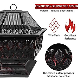 SINGLYFIRE 24 Inch Fire Pits for Outside Large Heavy Duty Outdoor Wood Burning Bonfire Pit Cast Iron Patio Heater, with Spark Screen, Log Grate, Poker