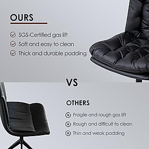 Chummaven High-Back Armless Home Office Chair No Wheels,Pu Leather Office Desk Chair Thick Swivel Rocking Vanity Chair Adjustable Computer Task Chair for Make Up,Small Space,Bedroom,Black