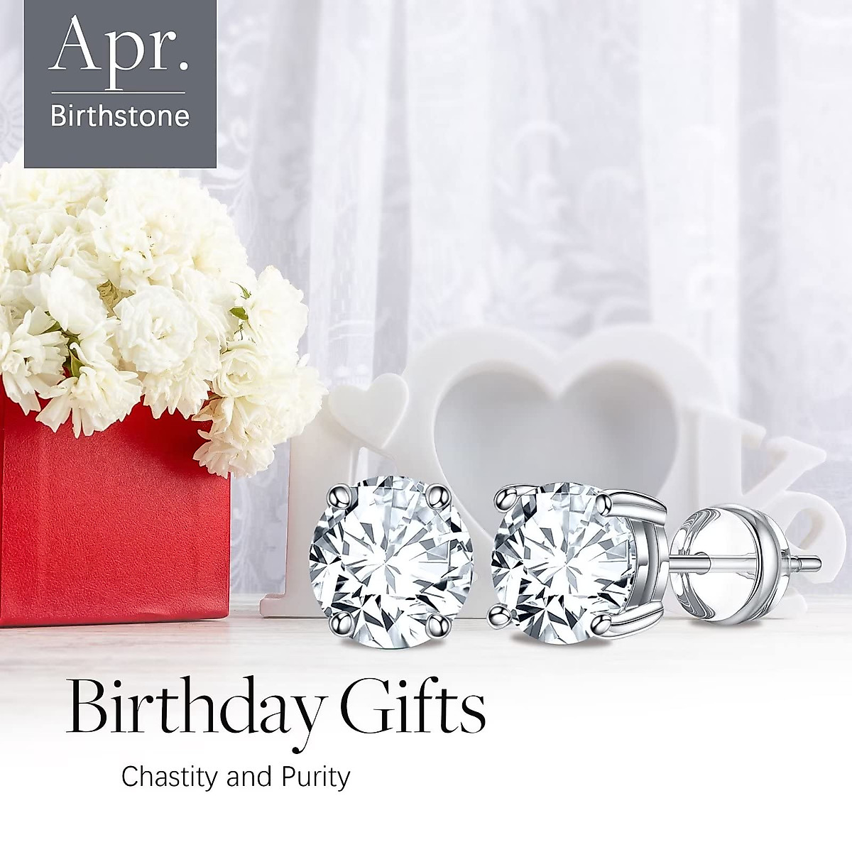 Ursilver Topaz Earrings for Women - Sterling Silver Birthstone Earrings 0.8CT White Topaz Diamond Birthstone Stud Earrings Birthday April Birthstone Jewelrys Gifts for Women