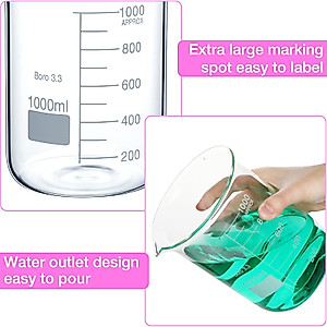 Relaxweex 3 Pcs 1000ml Beaker 3.3 Borosilicate Glass Beakers Griffin Low Form Beaker Measuring Cups with Scale Graduation Measuring Beaker for Laboratory School Projects Science Themed Party Daily Use