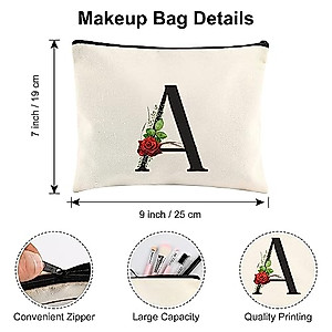 DERTE Initial Floral Tote Bag Personalized Letter Canvas Cosmetic Makeup Bag Monogrammed Gift Beach Bags for Women Bridesmaids Birthday Wedding Bridal Shower (Letter A)