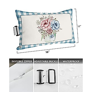 Prime Leader Recliner Head Pillow Ledge Loungers Chair Pillows with Insert Spring Pink Blue Flower Blue White Buffalo Plaid Lumbar Pillow with Adjustable Strap Outdoor Waterproof Patio Pillows, 2 PCS