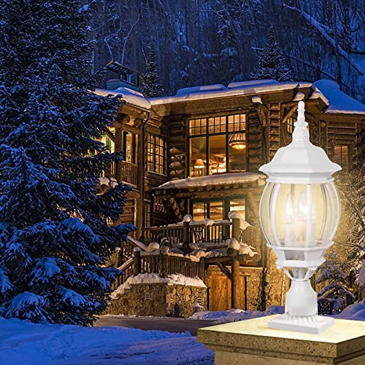 Krychilier Outdoor Lamp Post, 3-Light Pier Mount Outdoor Lighting Traditional Post Mount with White Finish, Exterior White Post Lantern(White, 3-Light)