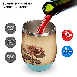 WYUSPGK 304 Stainless Steel Insulated Cup, Vintage Rose Print Smooth Rim, Durable & Reusable - Perfect for Office, Home, And Travel