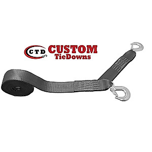 CustomTieDowns 2 Inch x 20 Foot Replacement Winch Strap, Tow Strap, 2 Forged Hooks, 1 Inch Long Loop Opening On The Opposite End. Breaking Strength: 10000 lb (Gray)