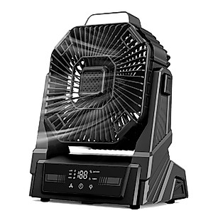 KopBeau Portable Camping Fan with Lights, 20000mAh Rechargeable Battery Operated Fan, Battery Powered Outdoor Beach Tent Fan with 3 Speeds & Hook, Personal USB Table Fan for Camping Accessories Black