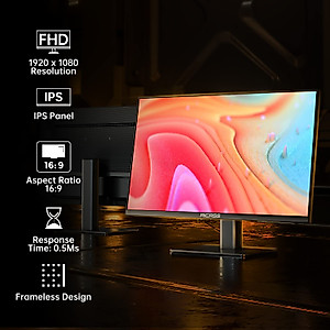 23.8” Monitor, RICRSS 75Hz FHD (1920 x 1080) IPS Computer Monitor with 178° Wide Viewing Angle, Frameless and VESA Mounting, ELED Display-Ergonomic Tilt, Low Blue Light Eye Care Mode (HDMI & VGA Port)