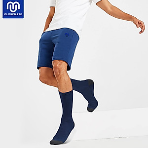 Closemate 6 Pairs Mens Cushion Crew Socks Moisture Wicking Athletic Cotton Socks for Sport Training Work(2Black2Grey2NavyBlue, Size M)