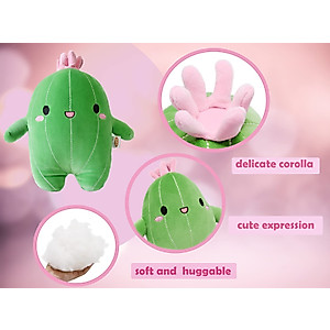 BABOLI Cuddly Cactus Stuffed Plant Animal with Smile Face and Pink Antenna Honey Cacti Plush Soft Toy Pretty Sweet Mascot Gifts for Kids Girls and Boys Present for Birthday or Party 10 Inches