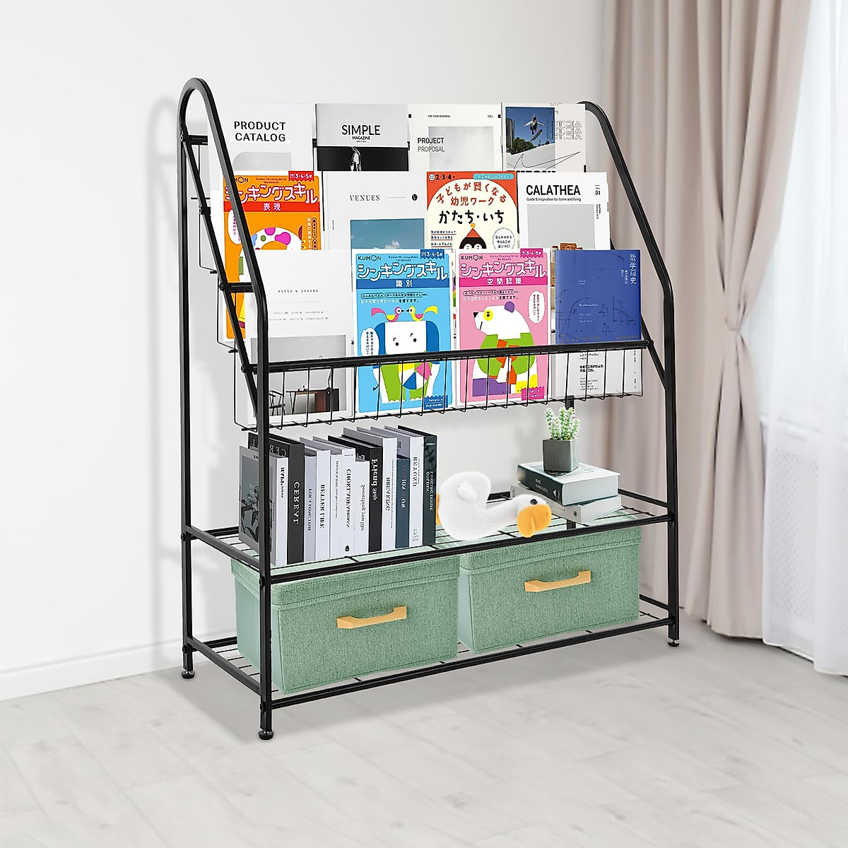 Bookshelf,Large Black Bookcase,Large Capacity Books Toys Organizer,Kids Black Bookshelf LargeFreestanding for Children Room,Stable Bookcase Bookstore Library Unit Storage Kids Bed Living Room