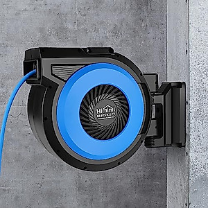 80FT + 6.5FT Retractable Air Hose Reel, Wall Mount Penumatic Hose Reel for Garage Workshop, Automatic Rewind, 3/8" x 80' Hybrid Air Hose with Brass Fittings + Bend Restrictors, 300PSI
