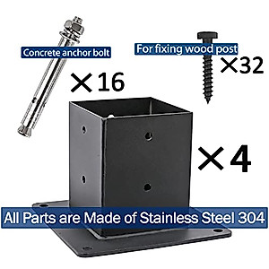 Antsky 4 Pack Stainless Steel Flange Anchor Base for 4x4(Actual Size: 3.5x3.5) Wood Posts/Beams, Deck Railing/Pergola/Gazebo Hardware (Black Finish)