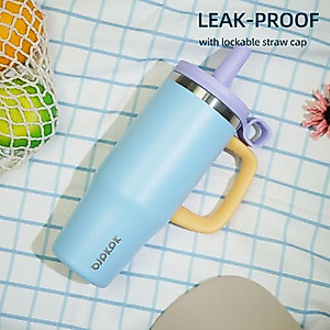 BJPKPK 32oz Stainless Steel Insulated Tumbler with Handle and Straw Travel Coffee Mug Thermal Cups with Lid,Blue