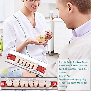 Angzhili 84 Pcs Dental Complete Acrylic Resin Denture False Teeth 3 Sets Synthetic Polymer Resin Denture Teeth 23 Shade A2 Upper + Lower Dental Materials
