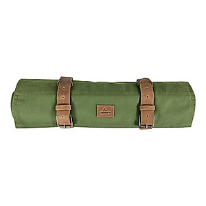 Cast Leather Co., Knife Roll Bag with Detachable Shoulder Strap, Portable Storage for Specialty Knives with 10 Pockets, Protect Sharp Cooking Items, Water Resistant Canvas, Olive