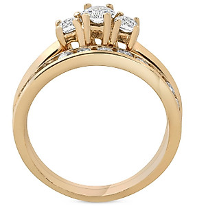 14k Yellow Gold 1ct Diamond Engagement Wedding Ring Set 3Stone Channel Set Round - Size 9