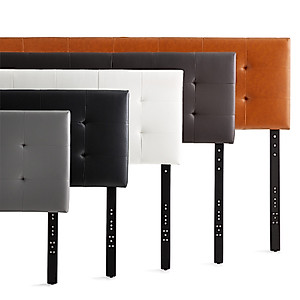 Edenbrook Hawthorne Faux Leather Headboard - Modern -Adjustable Height - Buttonless Tufting, King/Cal King, Black