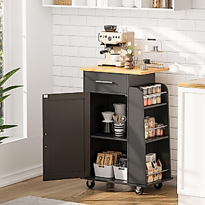 SUNLEI Kitchen Island with Storage Cabinet (Classic Black, 22-INCH)