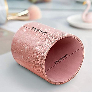 Glitter Pen Holder, Pencil Cup Desk for Women Girls Makeup Brush Organizer Holder Large Pu Leather Cup Office Supplies Desk Decor Accessories, Gift, Classroom, Home(Rose Gold)