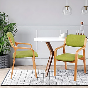 CLATINA Green Wood Mid Century Accent Chair, Fabric Armchair Side Chair with Comfort Seat Backrest for Dining Living Room Bedroom Reading Room Balcony(2P)